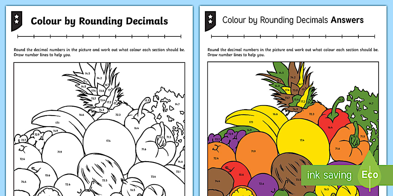 Lower Ability Colour by Rounding Decimals Differentiated Worksheets