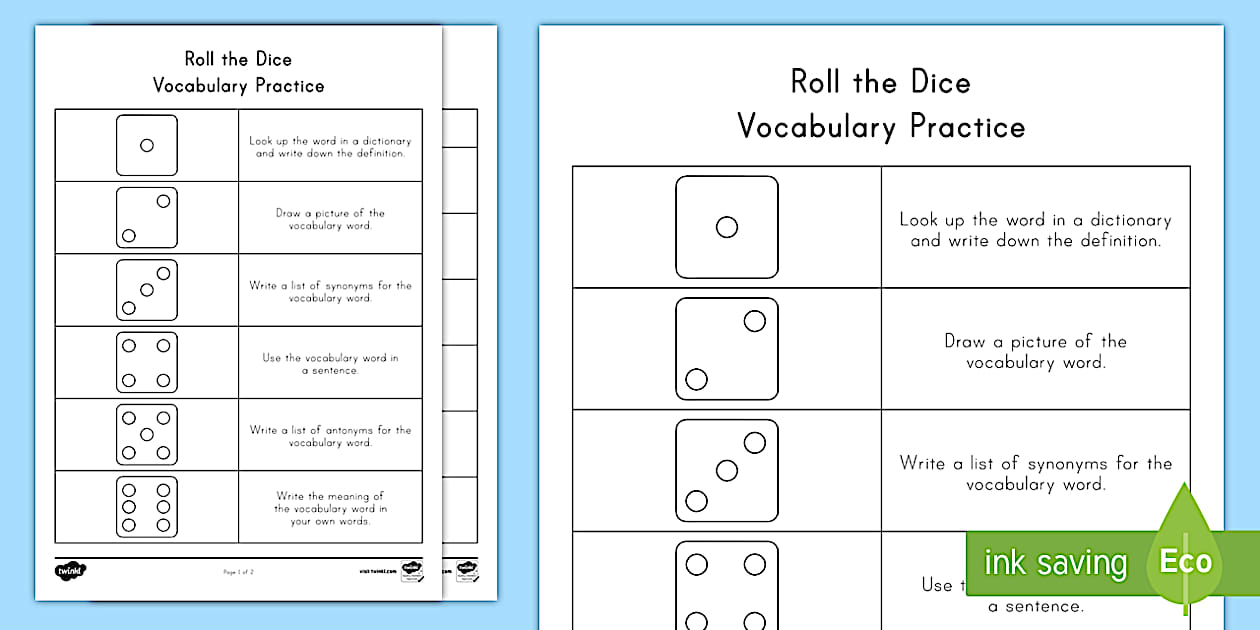 Editable Roll the Dice Vocabulary Game (teacher made)