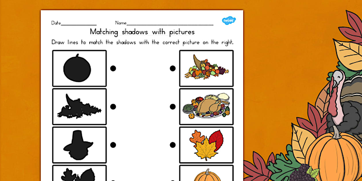 Thanksgiving Shadow Matching Worksheet USA (teacher made)