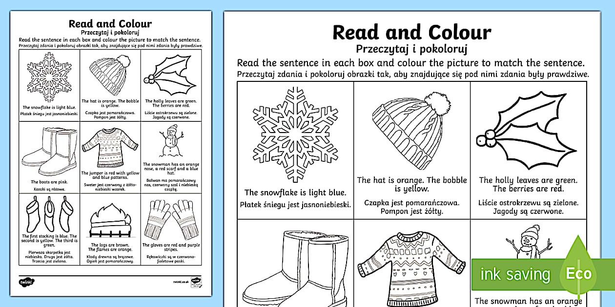 Winter Read and Color Worksheet / Worksheet English/Polish - Winter ...