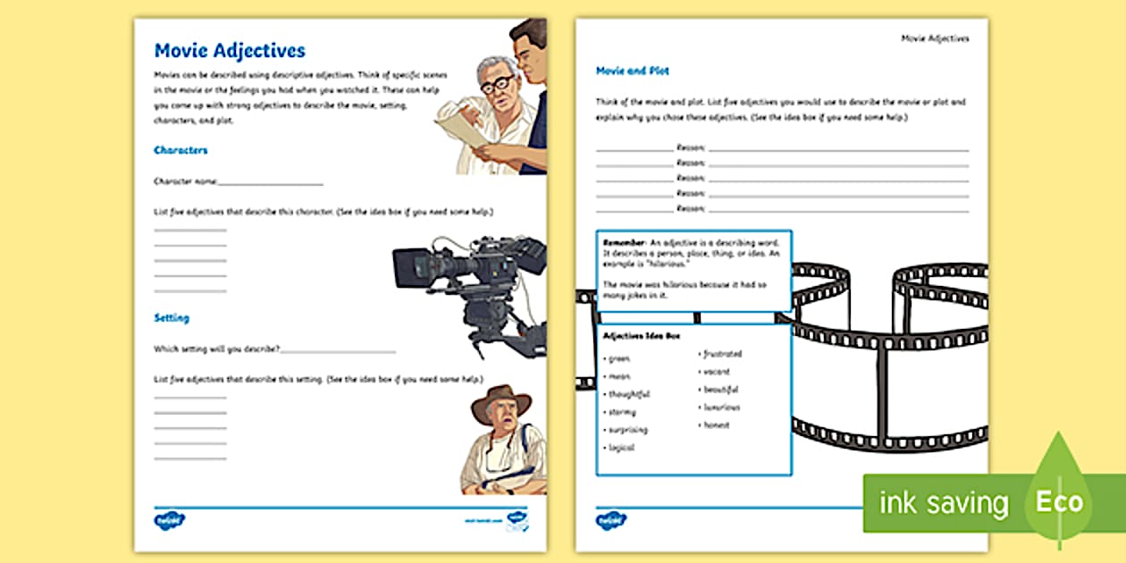 Movie Adjectives Worksheet (Teacher-Made) - Twinkl