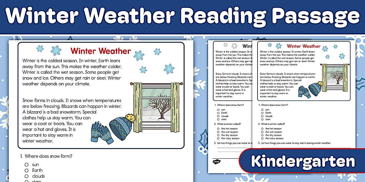 Kindergarten Winter Weather Reading Passage Comprehension