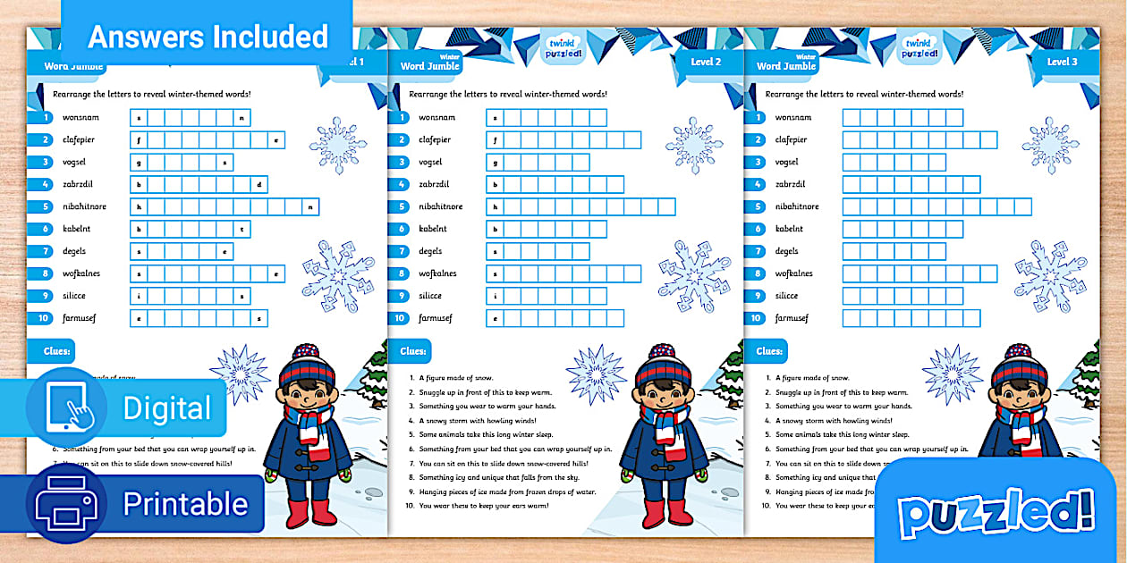 Winter word puzzle - Twinkl Puzzled - kids - word jumble