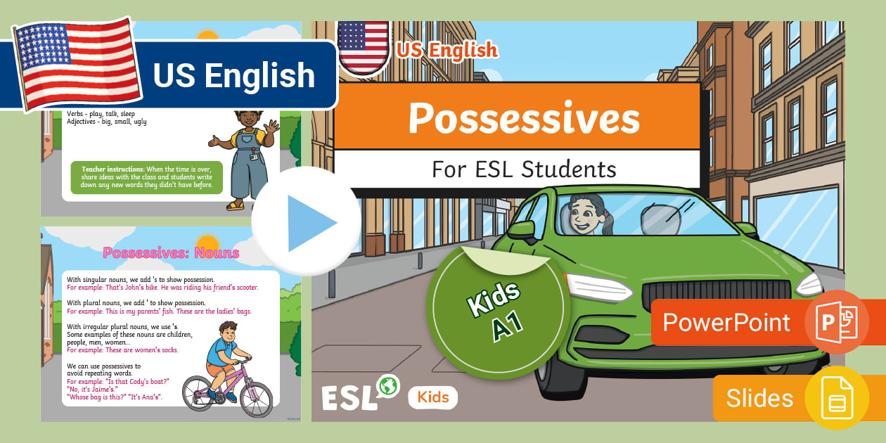 ESL Possessives PowerPoint Lesson for Kids (teacher made)
