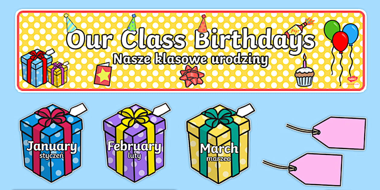 Birthday Display Set Presents Polish Translation - Twinkl