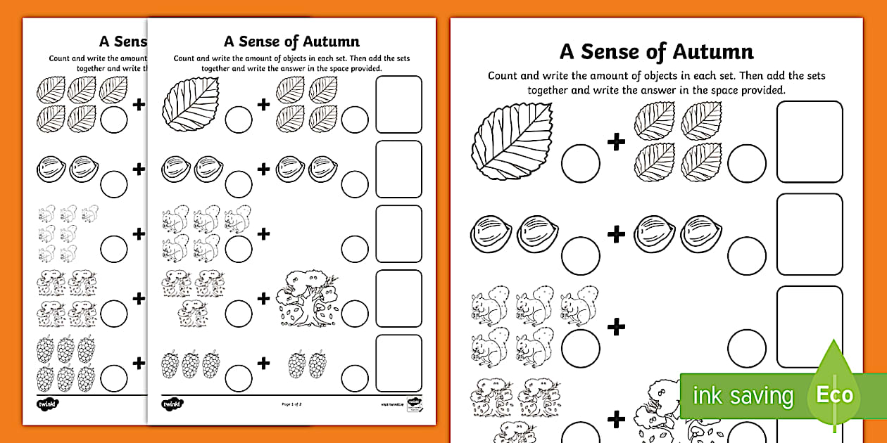 Editable A Sense of Autumn addition Worksheet (teacher made)