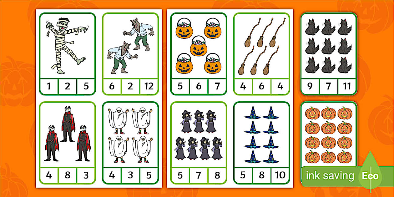 Halloween Number Peg Cards (1-12) (Teacher-Made) - Twinkl