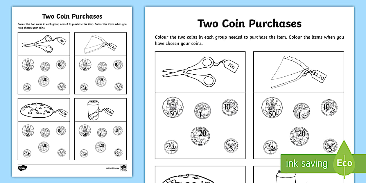 QLD Two Coin Purchases Activity (teacher made) - Twinkl