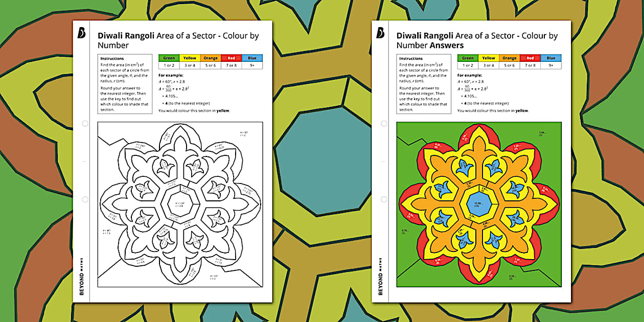 👉 Diwali Rangoli: Area of a Sector Colour by Number