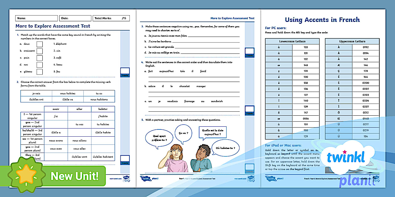 👉 French: More to Explore: Year 6 Assessment Test