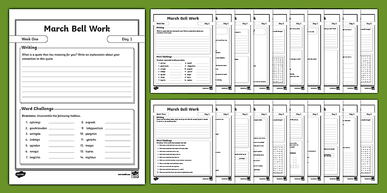 Eighth Grade March ELA Bell Work Bundle (Teacher-Made)