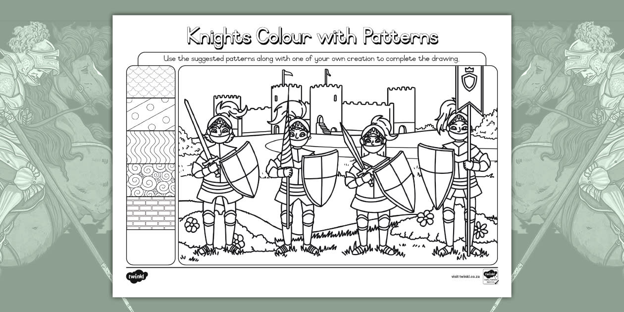 Knights Colour with Patterns Activity - Twinkl