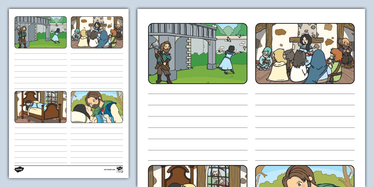 Black and White Snow White Storyboard Template - Twinkl