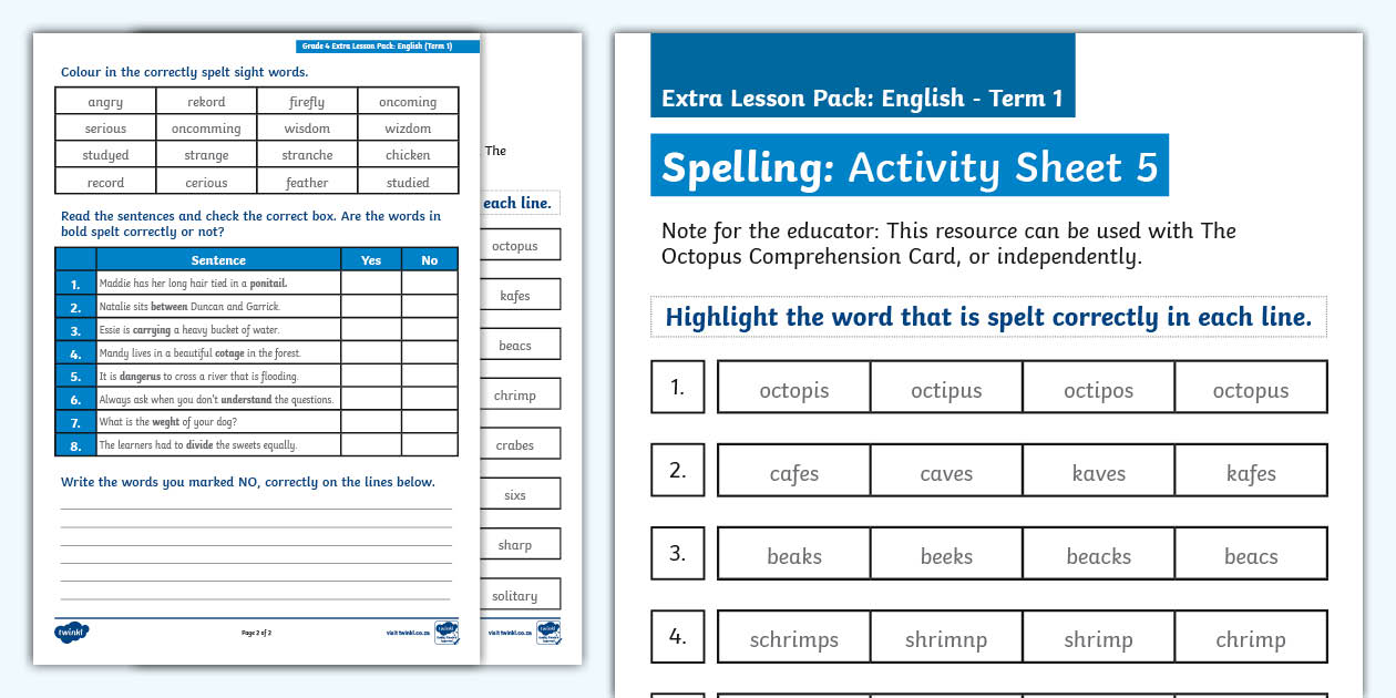 Gr 4: Extra Lessons: Spelling Activity: Activity 5 - Twinkl