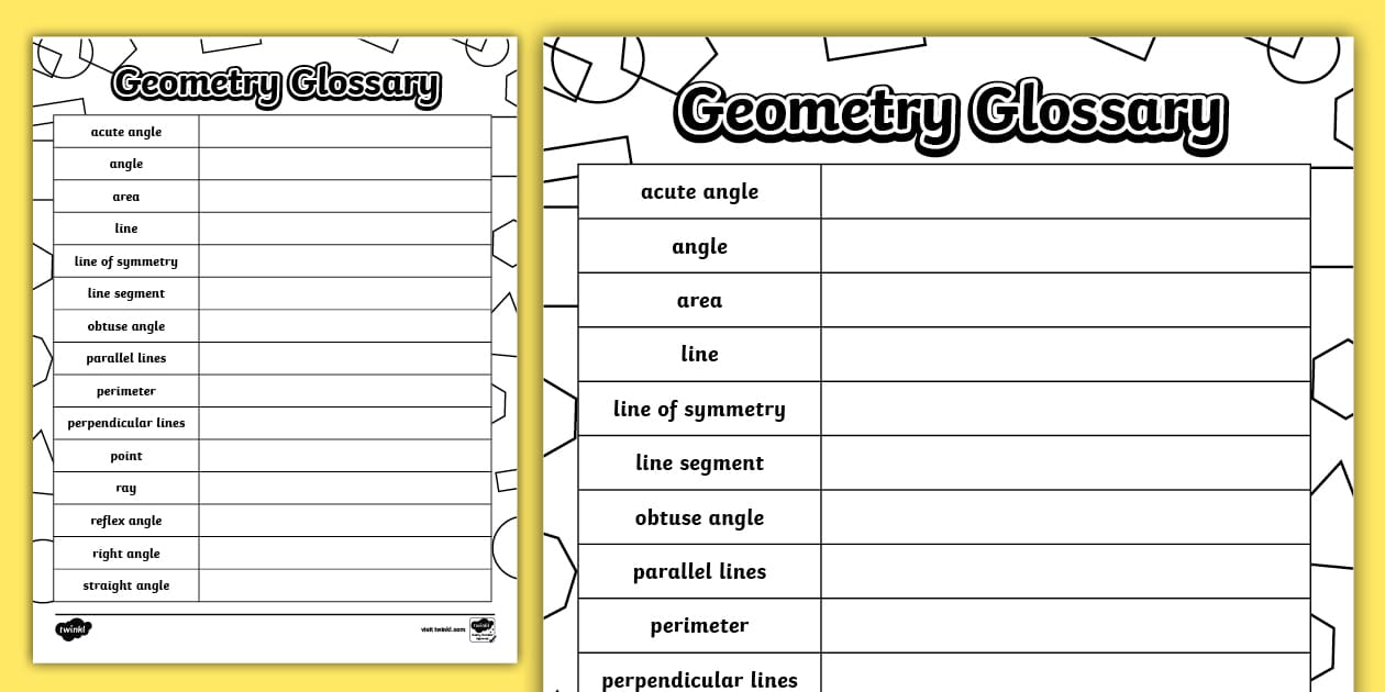 Fourth Grade Blank Geometry Glossary (Teacher-Made) - Twinkl
