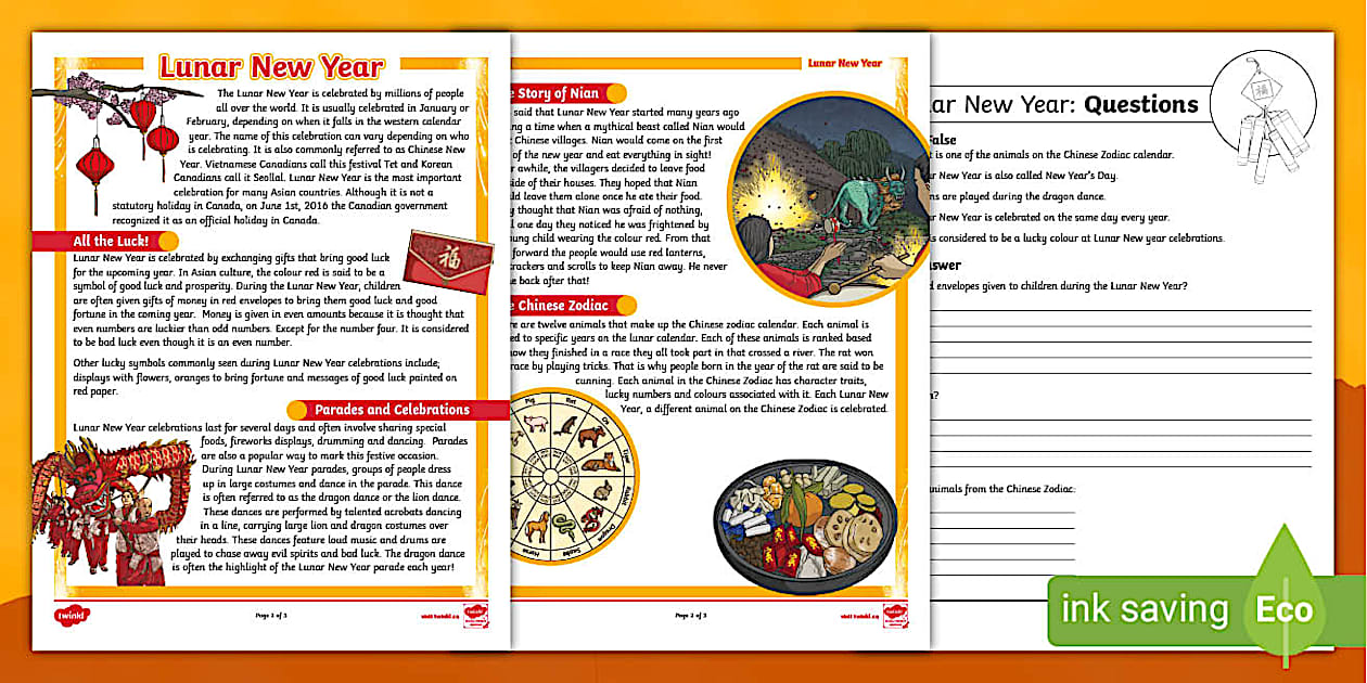 Lunar New Year Reading Comprehension (teacher made) - Twinkl