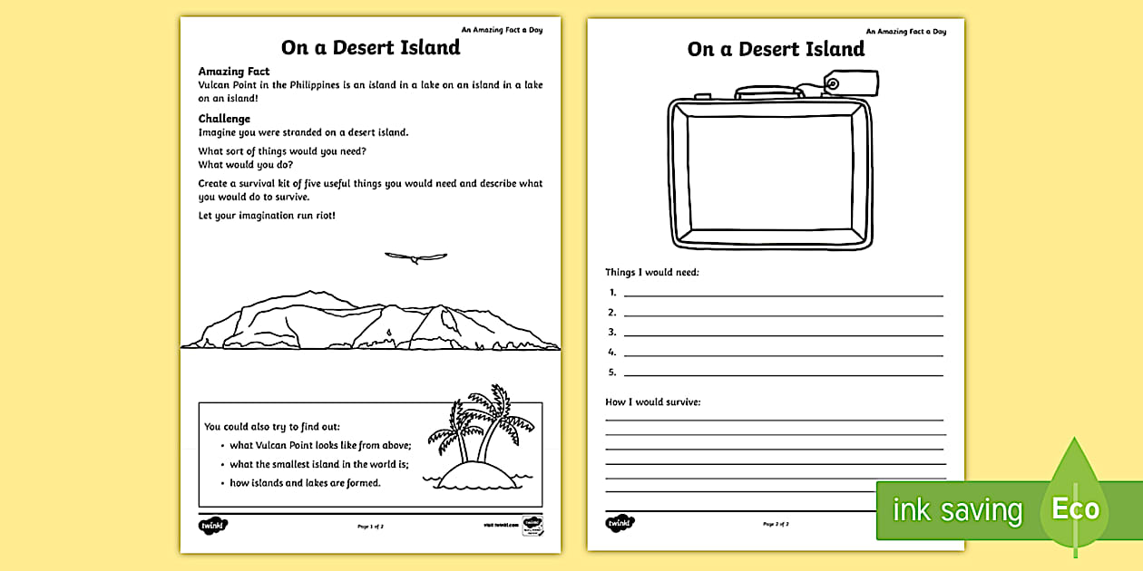 KS1 On a Desert Island Worksheet - Resource - Twinkl