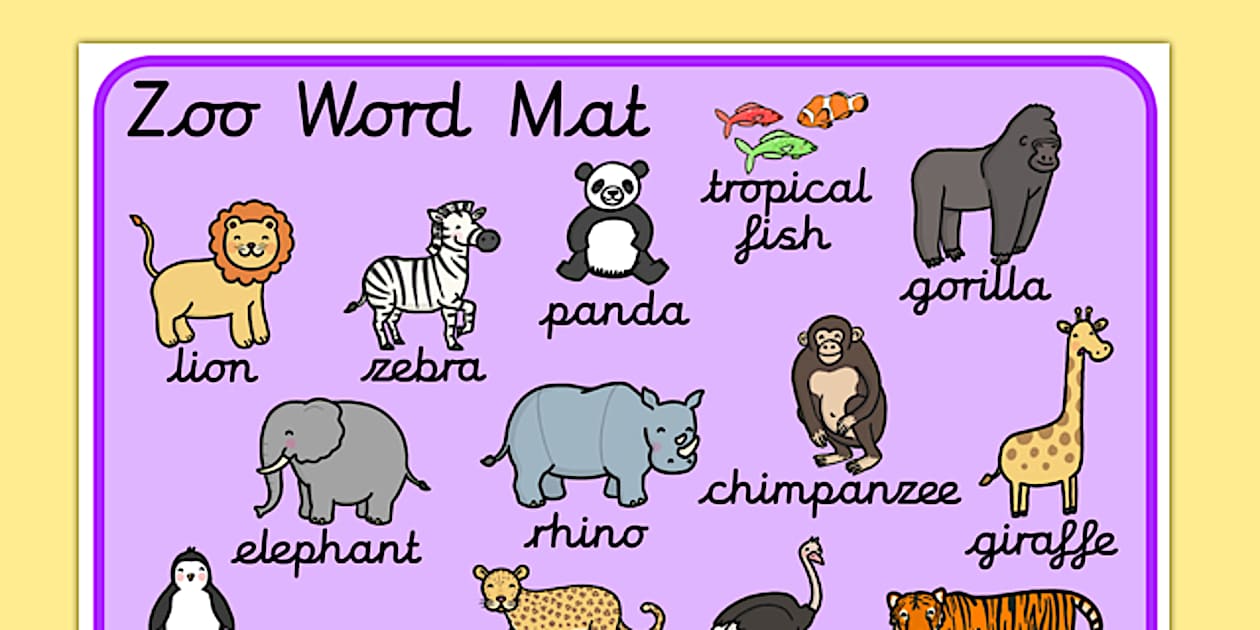 Zoo Word Mat Cursive (teacher made) - Twinkl