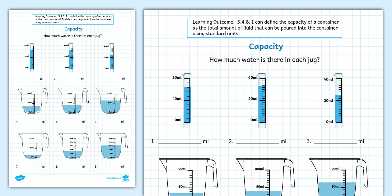 Capacity Worksheet (teacher made) - Twinkl