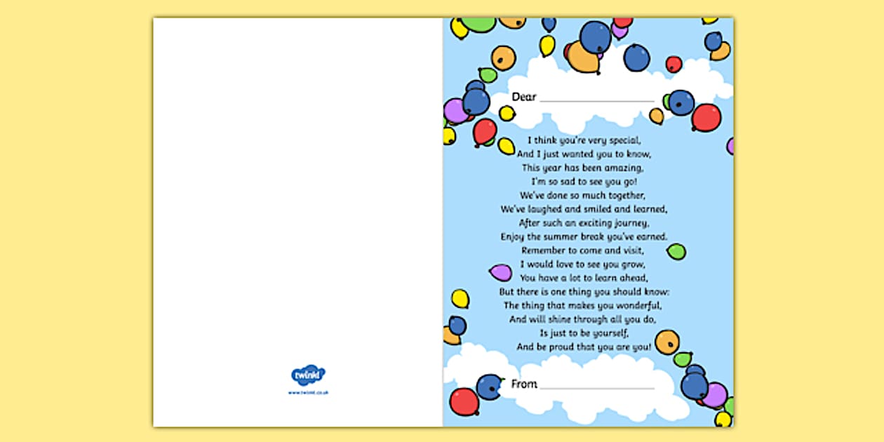 Editable End of Year Poem Card Template (teacher made)