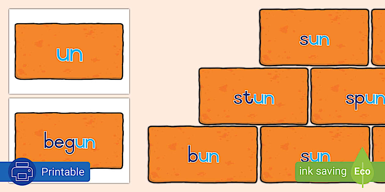 Grade 1 Phonics: -un Word Wall Cards