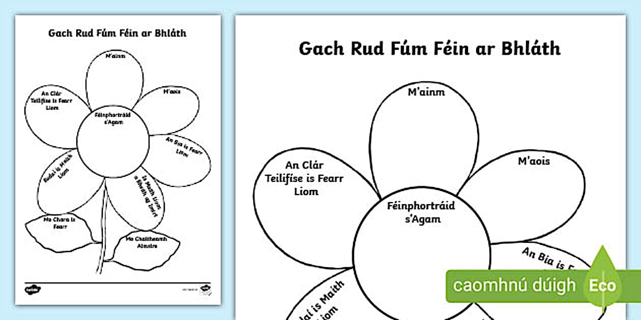 All About Me Flower Writing Template Gaeilge