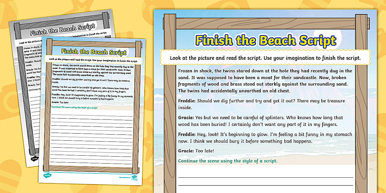 * NEW * Finish the Beach Script Writing Template - Twinkl