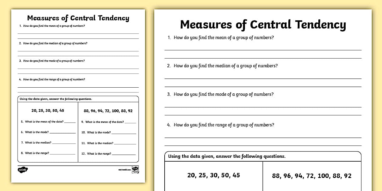 Fourth Grade Measures of Central Tendency Assessment