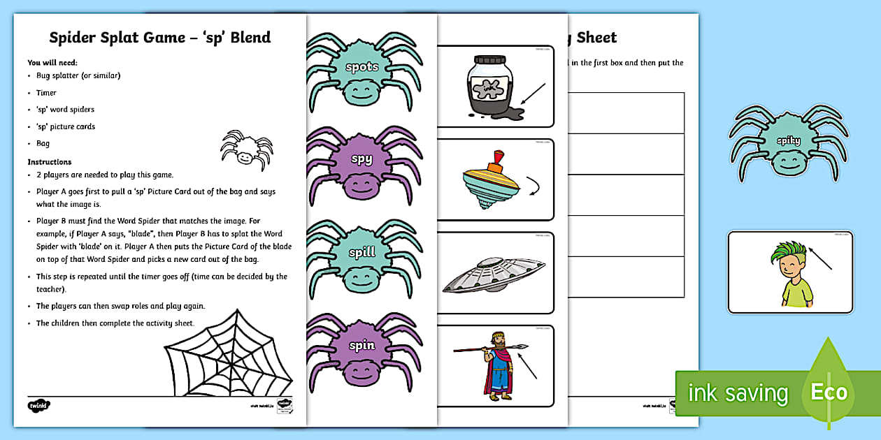 Spider Splat 'sp' Blend Game (teacher made) - Twinkl