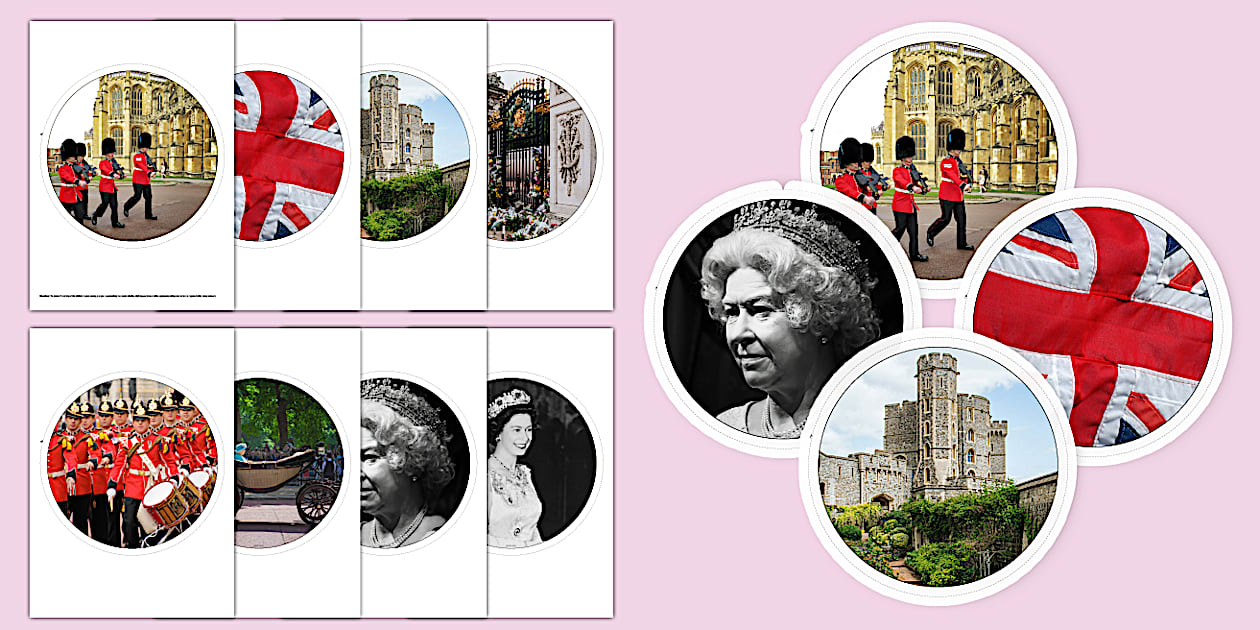 Queen Elizabeth II Circle Display Photo Cut Outs - Twinkl
