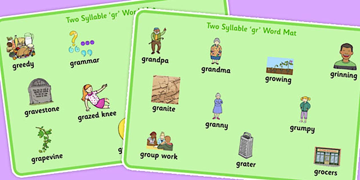 Cursive Two Syllable GR Word Mats (teacher made) - Twinkl