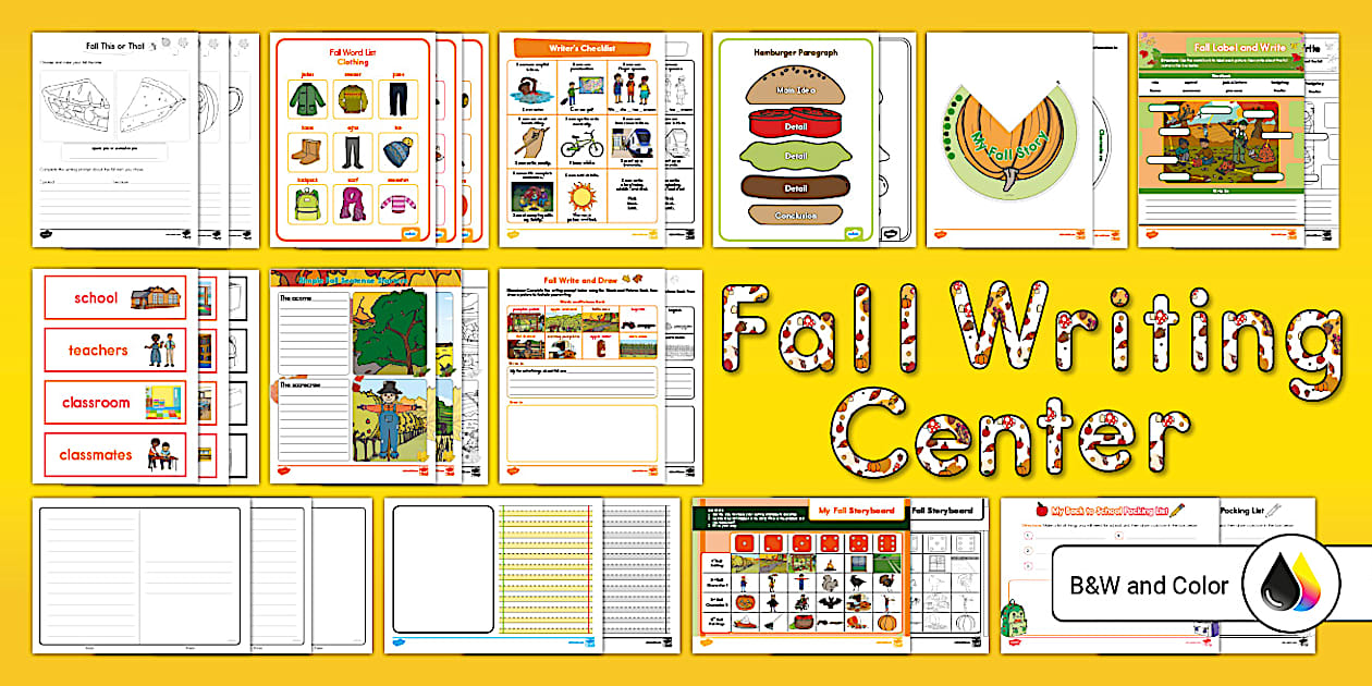 Kindergarten Fall Literacy Writing Center Activity Pack