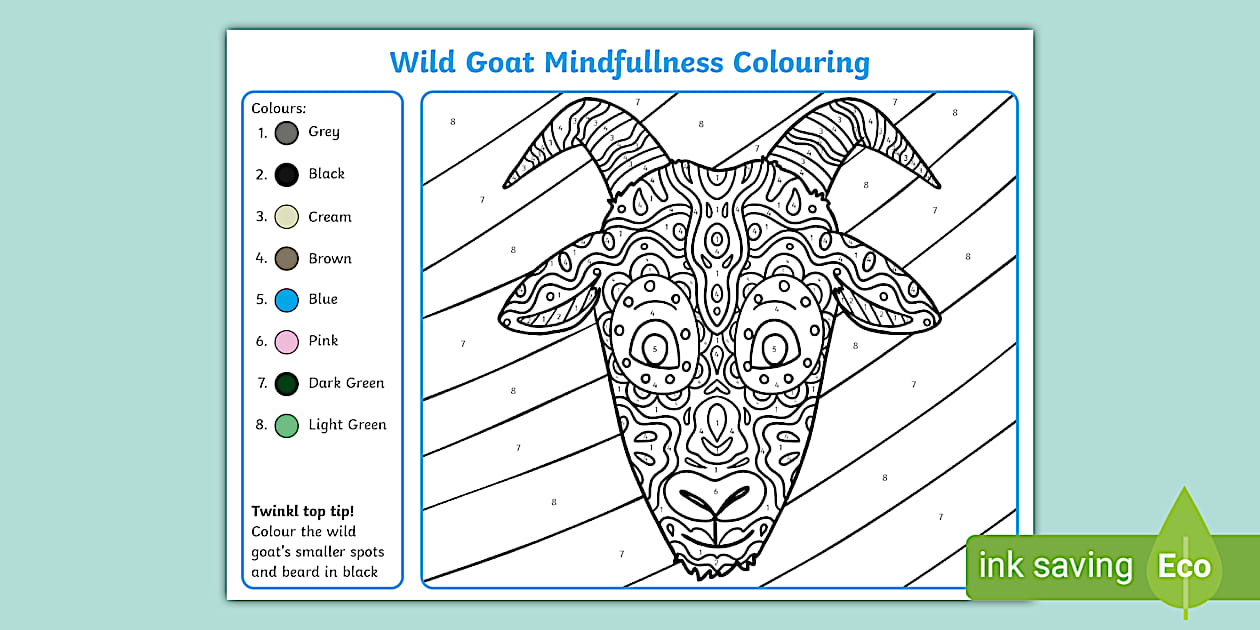 Wild Goat Mindfulness Colour by Number Activity - Twinkl