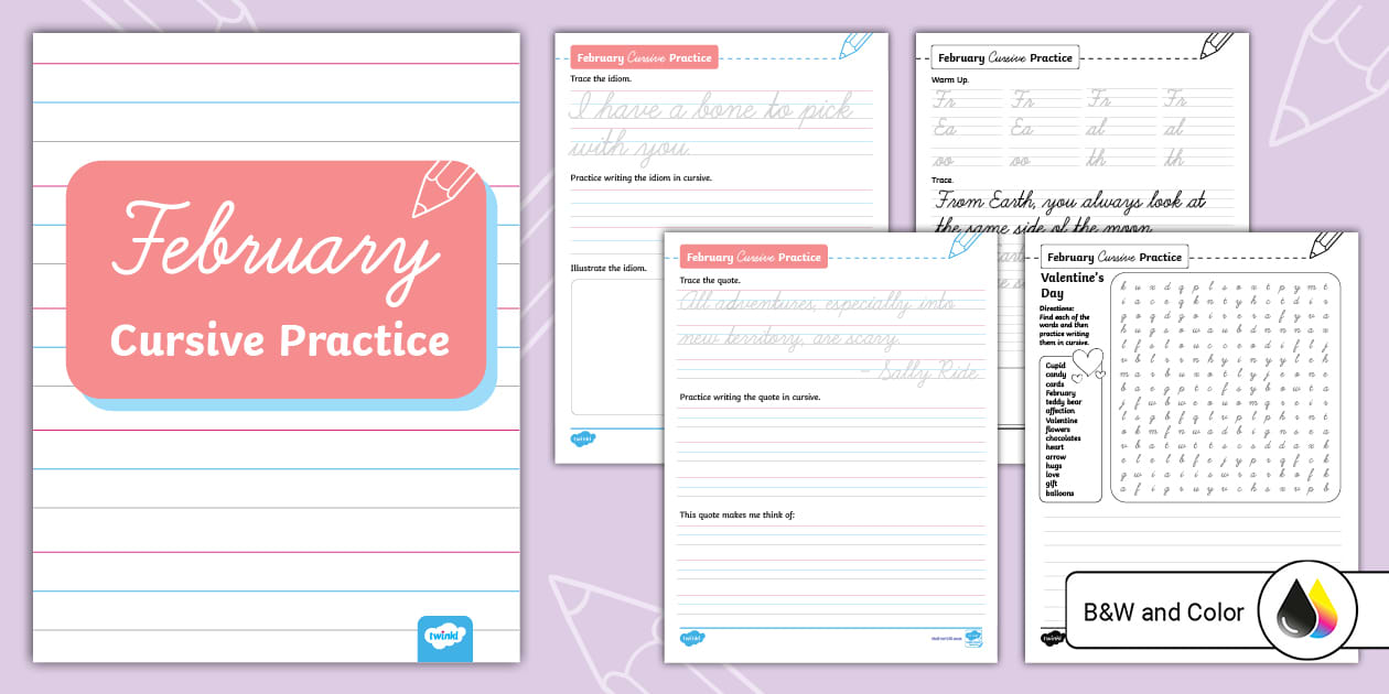 Third Grade February Cursive Practice Bundle (Teacher-Made)
