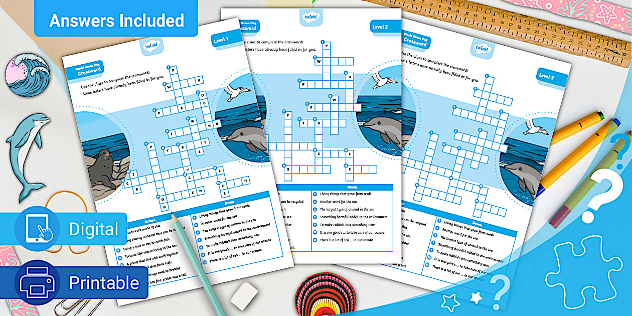 World Ocean Day Crossword - AL - Kids - Twinkl Puzzled
