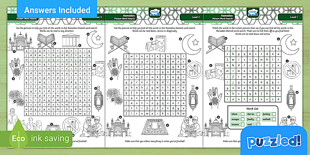 Ramadan Word Search Puzzle Pack - Twinkl Puzzled - kids
