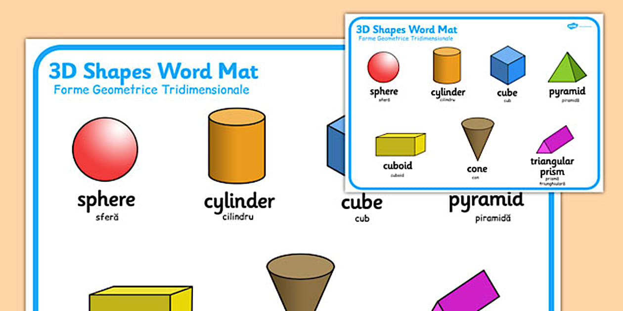 3D Shape Word Mat Romanian Translation (teacher made)