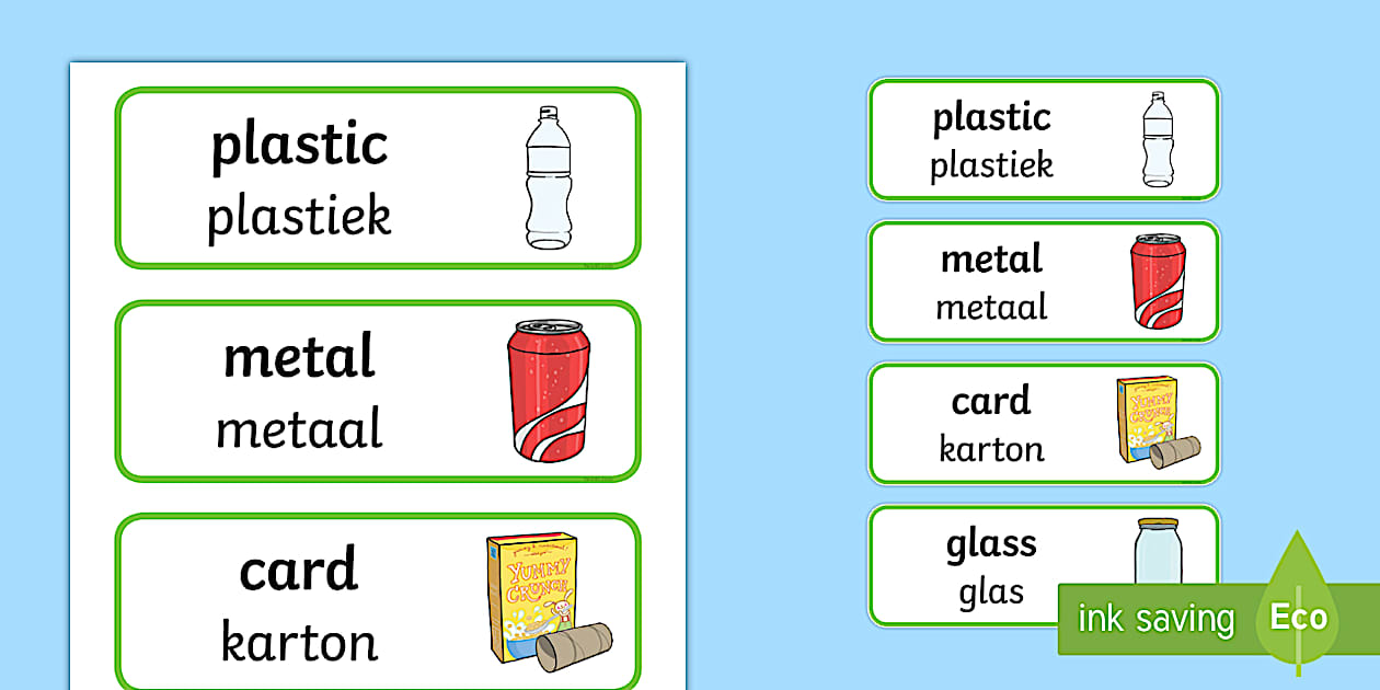 Recyclable Materials Word Cards (teacher made) - Twinkl