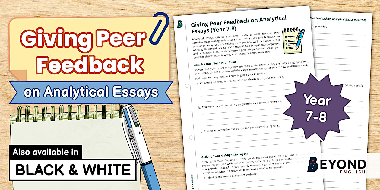 Giving Peer Feedback on Analytical Essays (Year 7-8)