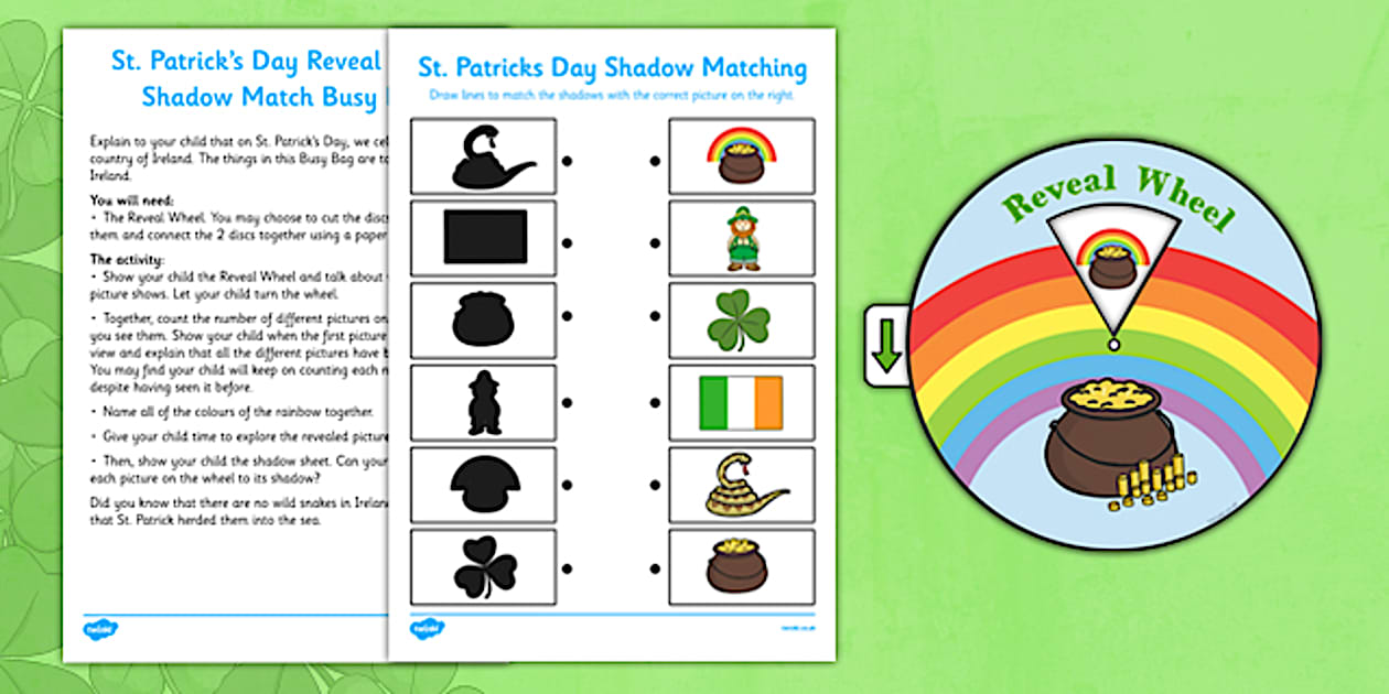 St Patrick's Reveal Wheel Shadow Match Busy Bag Resource Pack for ...