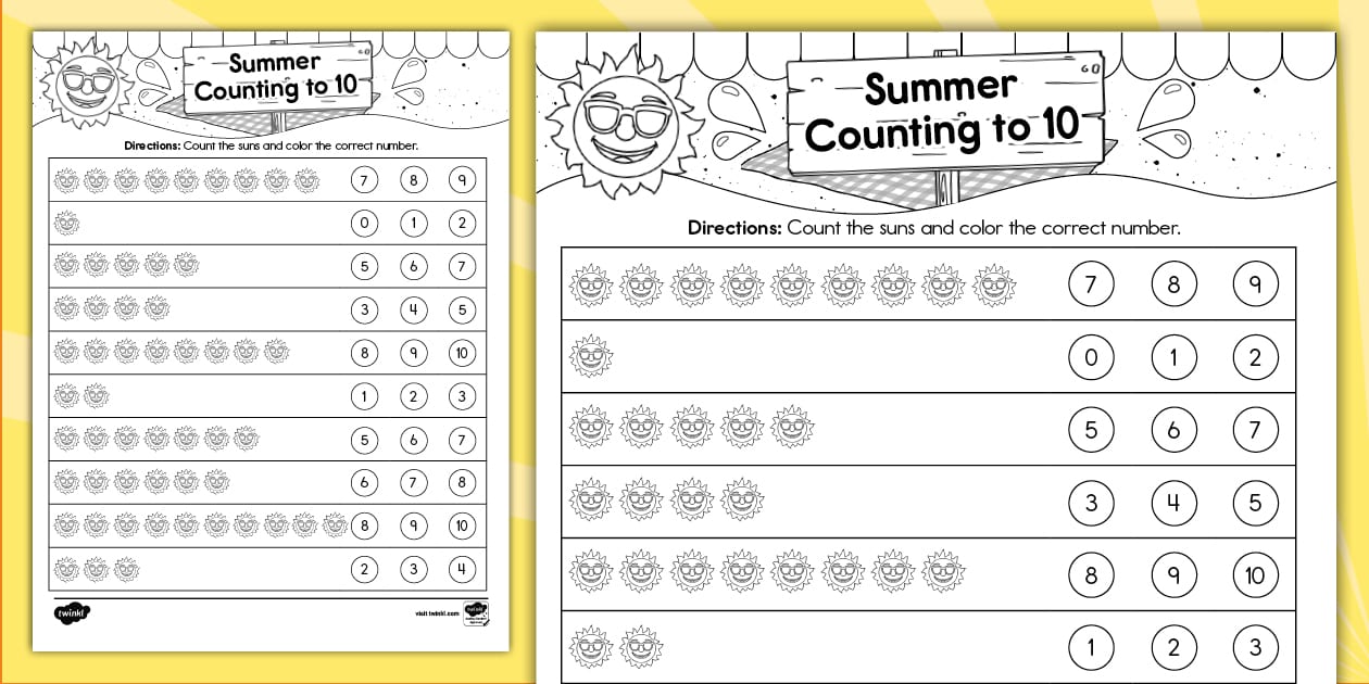 Summer Counting to 10 Worksheet (teacher made) - Twinkl