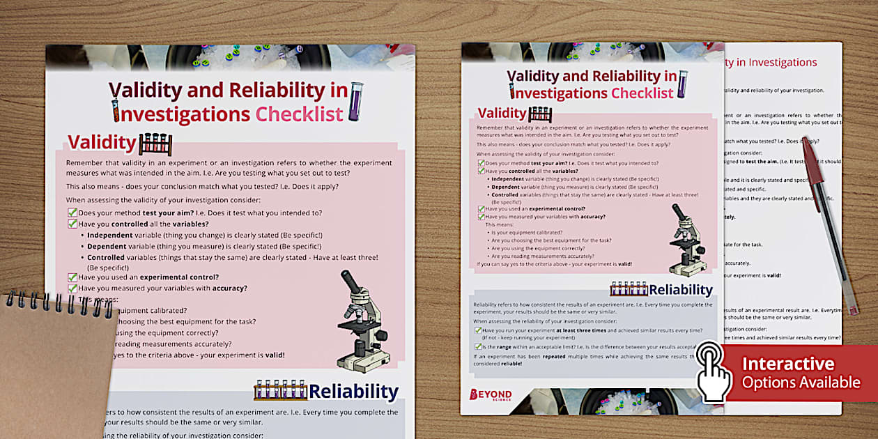 Reliability and Validity in Investigations Checklist
