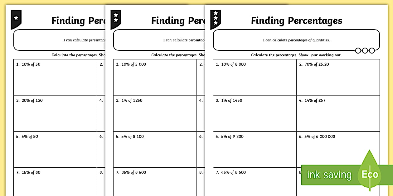 Finding Percentages Differentiated Worksheet / Worksheets