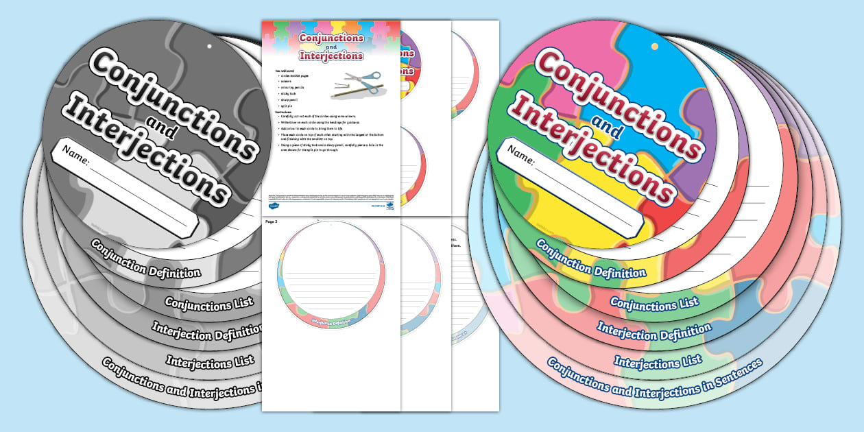 Conjunctions and Interjections Circles Booklet - Twinkl