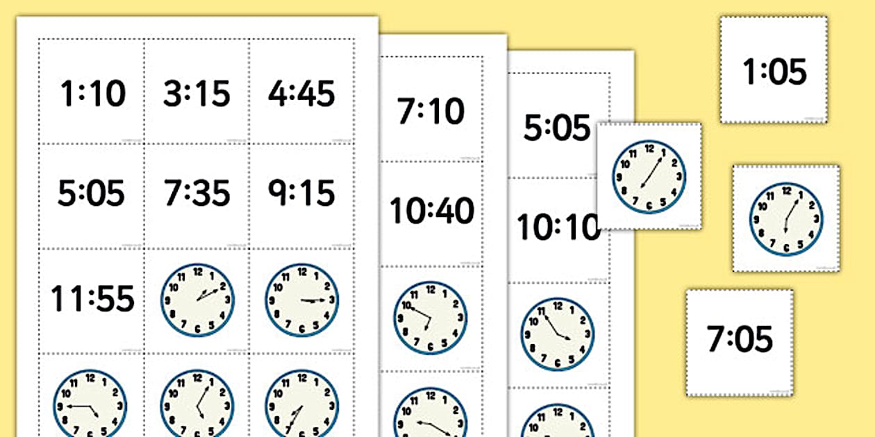 Telling the Time Digital Analogue Pelmanism Game With 5 Minute Intervals