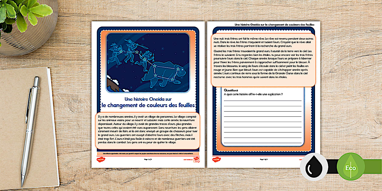FREE! - Oneida Fall Story Reading Comprehension Activity French