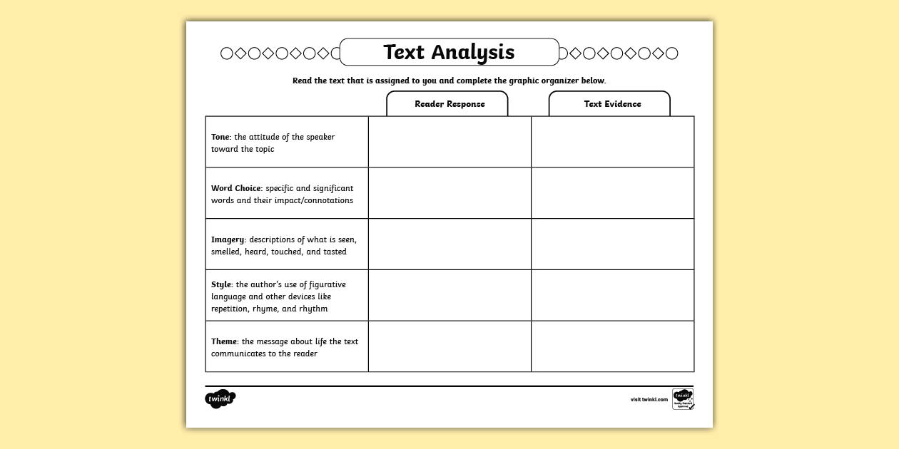Text Analysis Graphic Organizer for 6th-8th Grade - Twinkl