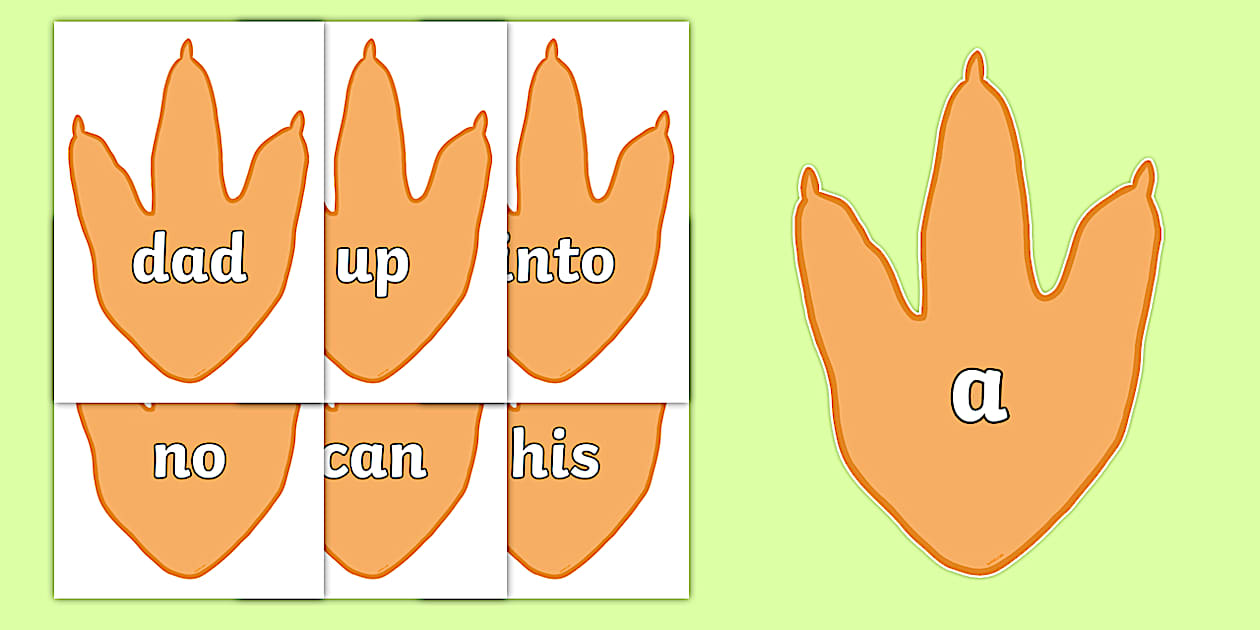 Editable Phase 2 High Frequency Words on Dinosaur Footprints