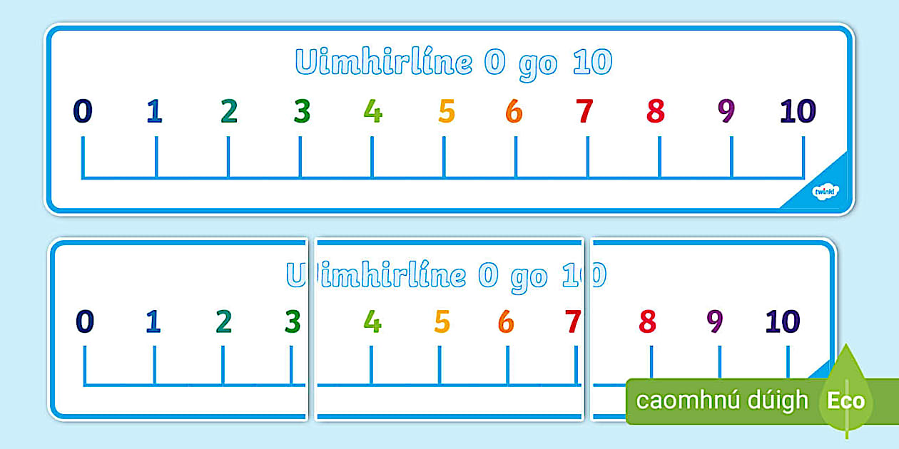 0 to 10 Number Line Display Banner (Gaeilge) - Twinkl