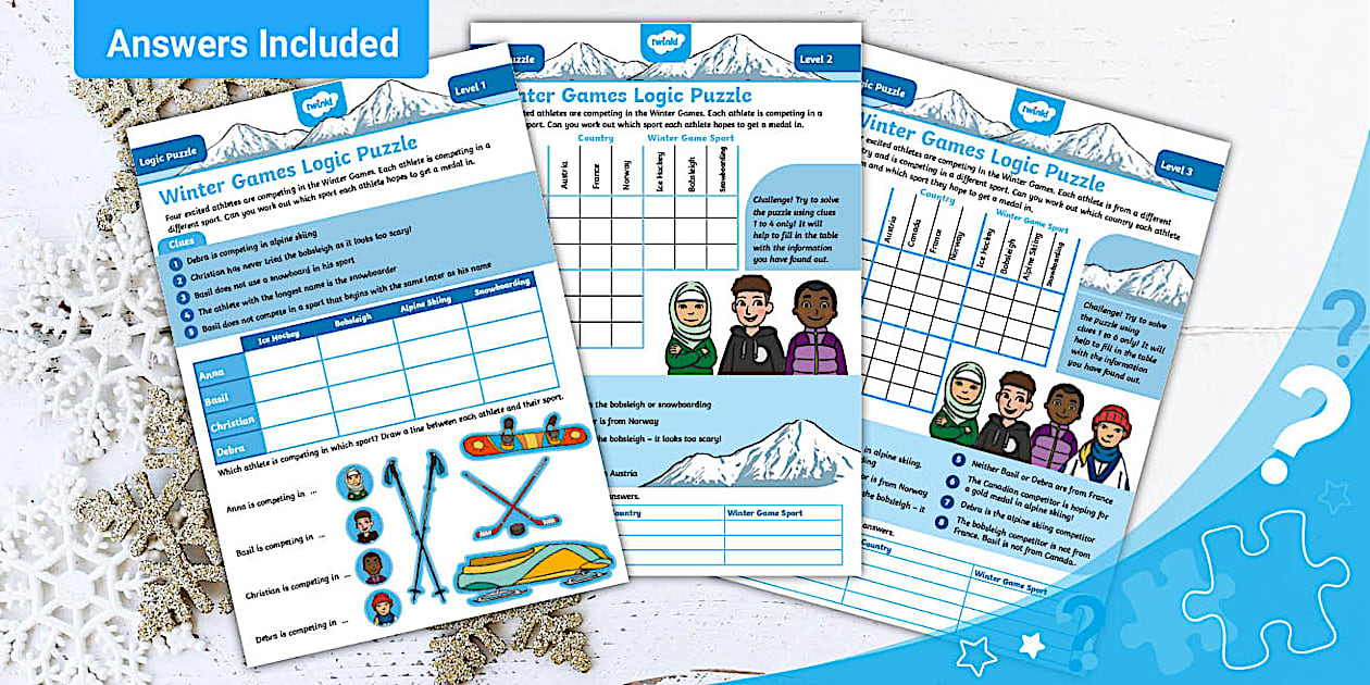 Winter Games Logic Puzzle - winter logic puzzle - Twinkl